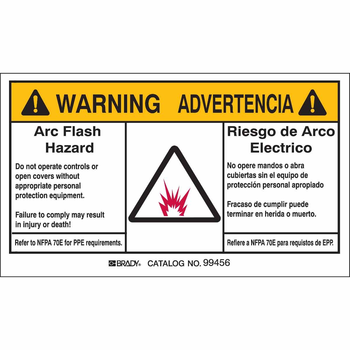 Brady Bilingual WARNING Arc Flash Hazard Labels | US Made Supply